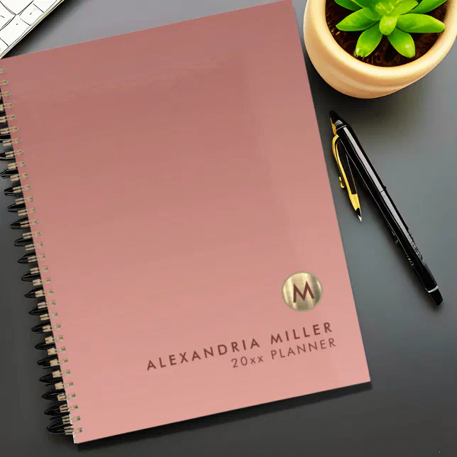 Elegant Pink Rose Gold Year Date Planner | Zazzle