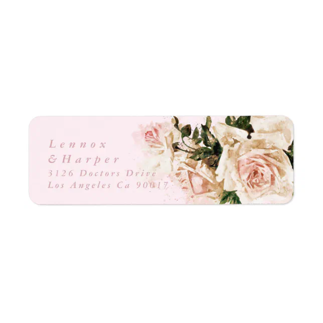 Elegant Pink Rose Romance Wedding Return Address Label | Zazzle