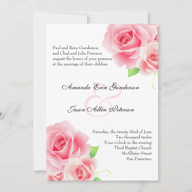 Elegant Pink Rose Wedding Invitation | Zazzle