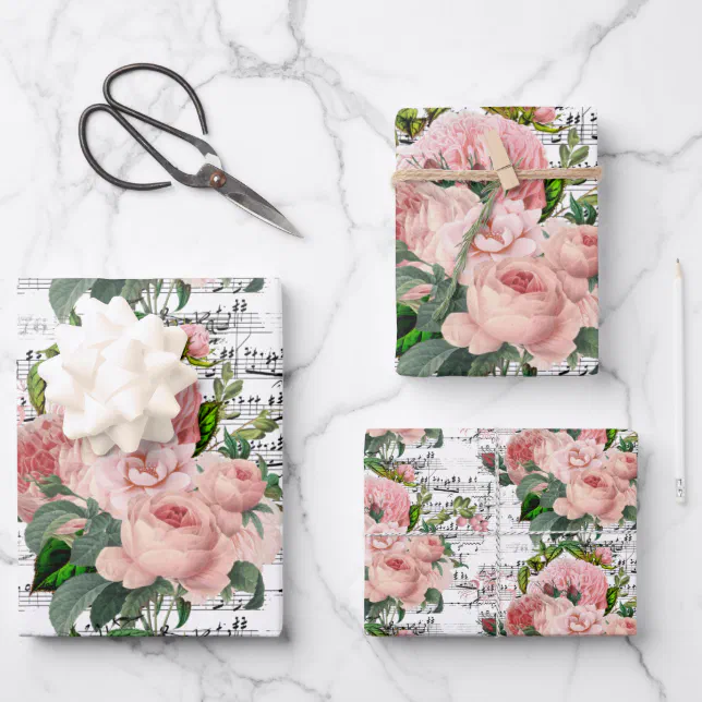 Elegant Pink Roses Collage Wrapping Paper Sheets | Zazzle