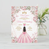 Elegant Pink Roses Gold Crown Butterfly Mis Quince Invitation | Zazzle