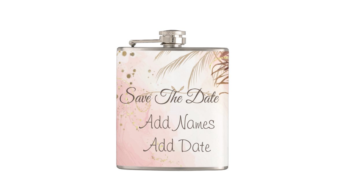 Elegant Pink Roses Spring Blossom save the date Flask | Zazzle