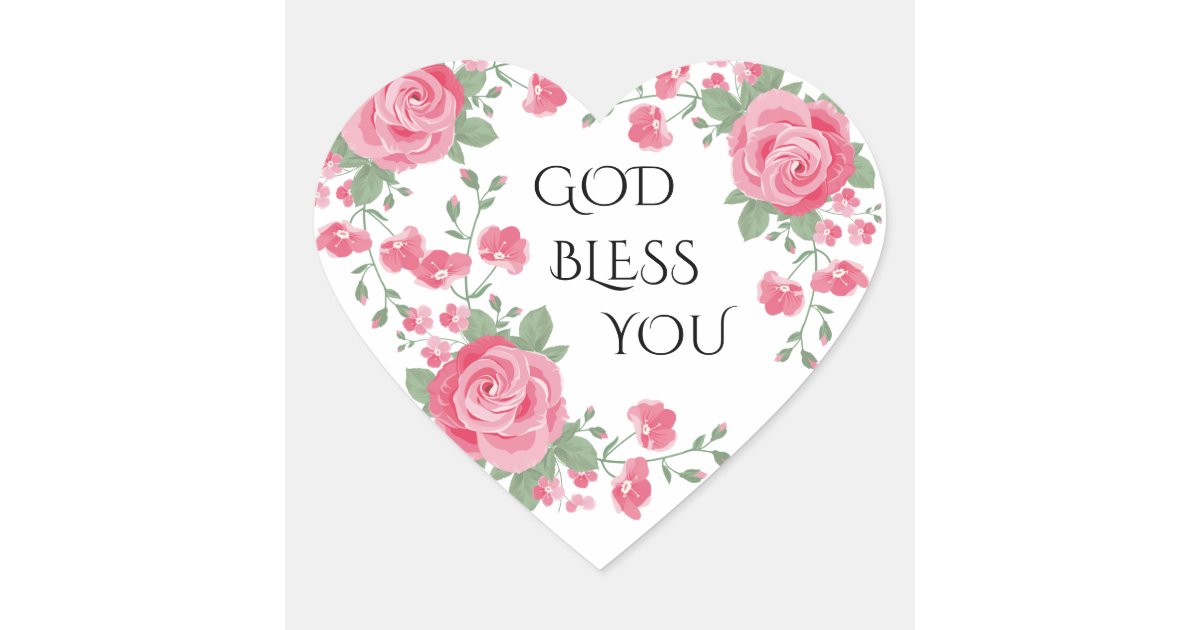 Elegant Pink Roses with Moss Leaves God Bless You Heart Sticker | Zazzle