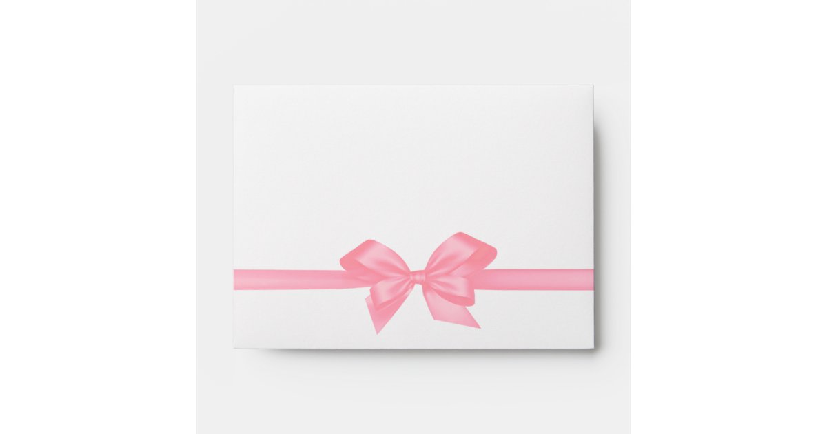 Elegant Pink Satin Bow on White Envelope | Zazzle