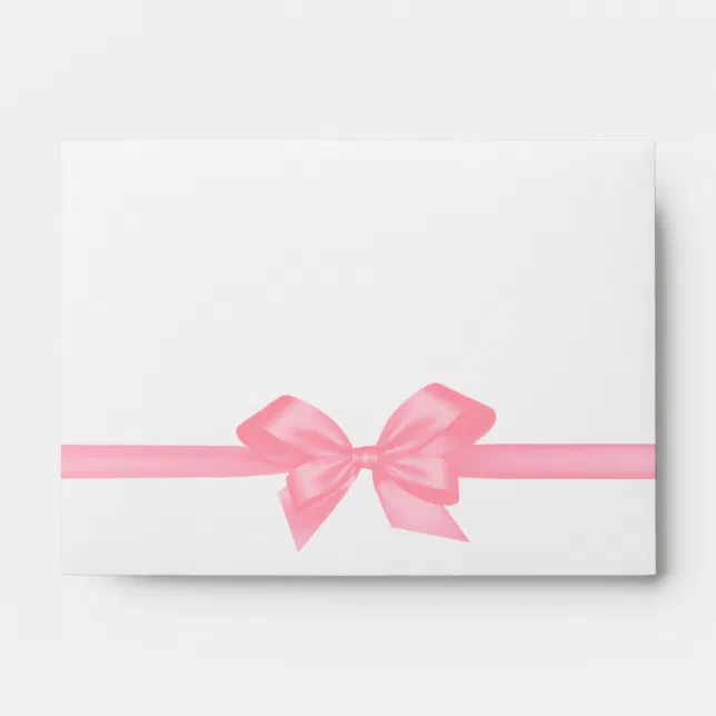 Elegant Pink Satin Bow on White Envelope | Zazzle