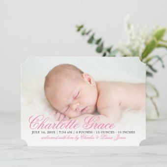 Elegant Pink Script Birth Announcement | Zazzle