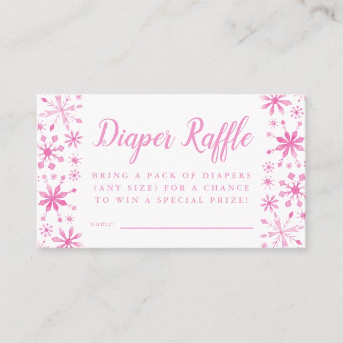 Elegant Pink Snowflake Baby Shower Diaper Raffle Enclosure Card ...