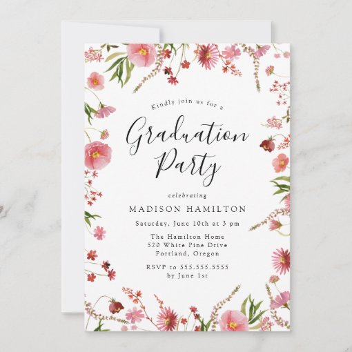 Elegant Pink Spring Floral Graduation Party Invitation | Zazzle