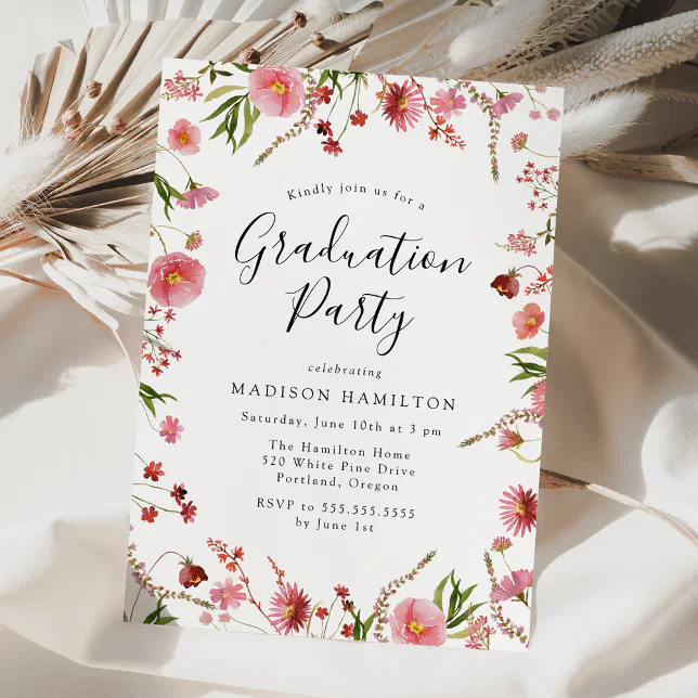 Elegant Pink Spring Floral Graduation Party Invitation | Zazzle