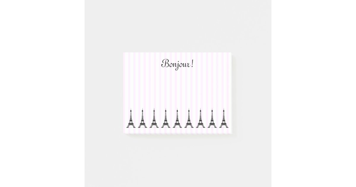 Elegant Pink Stripe Eiffel Tower French Theme Post-it Notes | Zazzle