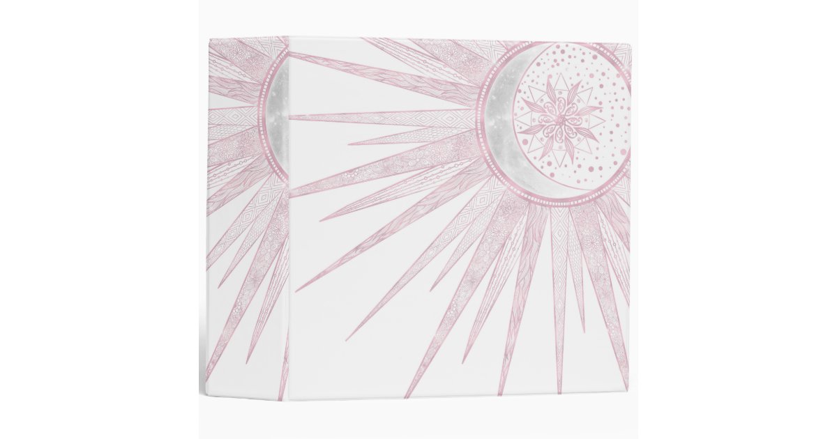Elegant Pink Sun Moon Doodle Mandala White Design 3 Ring Binder | Zazzle