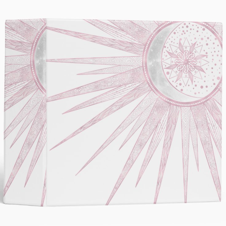 Elegant Pink Sun Moon Doodle Mandala White Design 3 Ring Binder | Zazzle