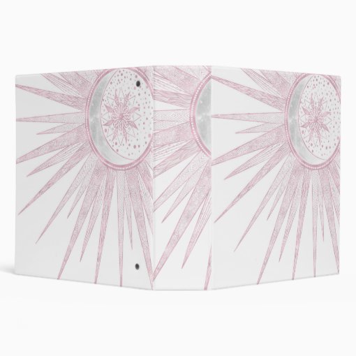 Elegant Pink Sun Moon Doodle Mandala White Design 3 Ring Binder | Zazzle