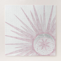 Elegant Pink Sun Moon Doodle Mandala White Design Jigsaw Puzzle | Zazzle