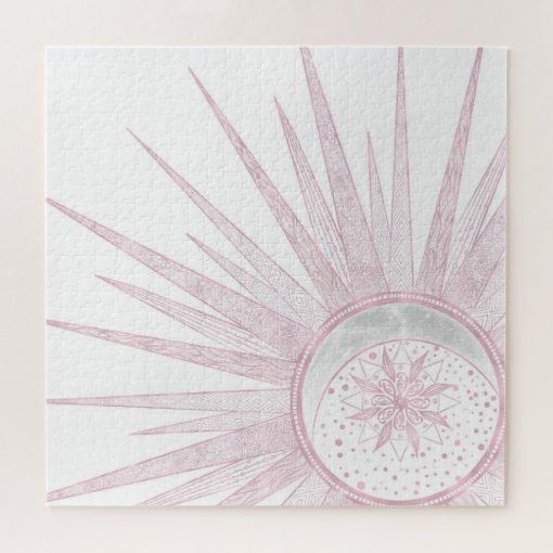 Elegant Pink Sun Moon Doodle Mandala White Design Jigsaw Puzzle | Zazzle
