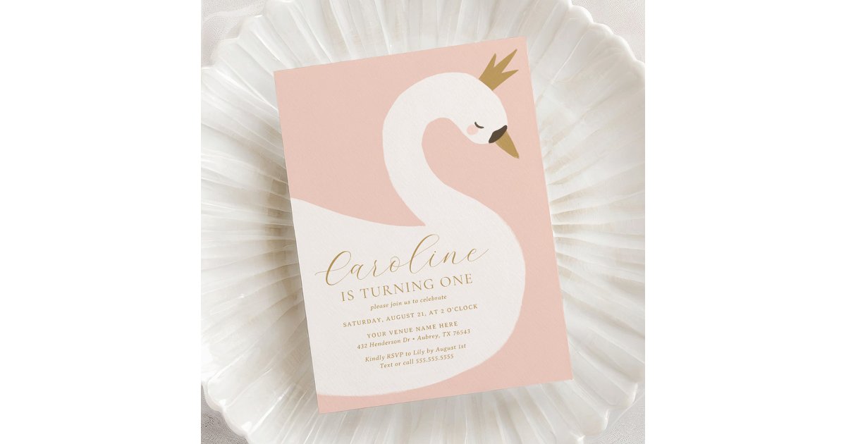 Elegant Pink Swan Birthday Invitation | Zazzle