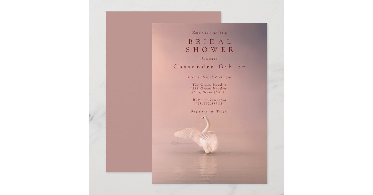 Elegant Pink Swan Bridal Shower Invitation | Zazzle