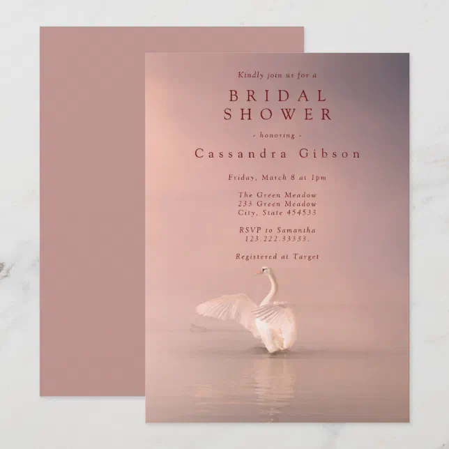Elegant Pink Swan Bridal Shower Invitation | Zazzle