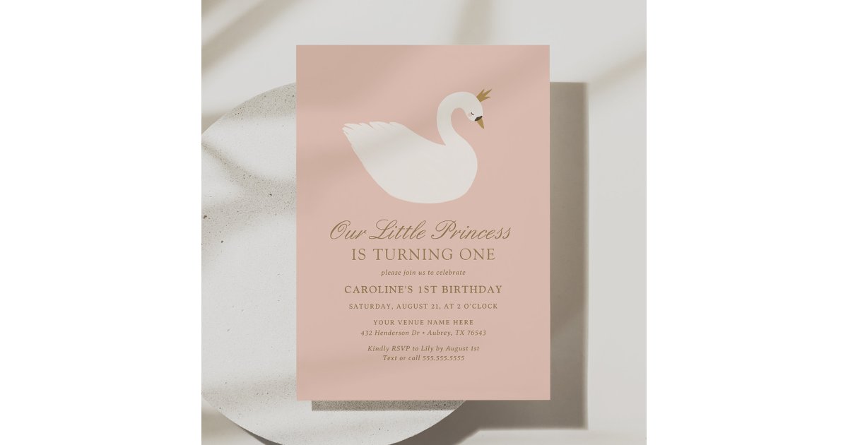 Elegant Pink Swan Princess Birthday Invitation | Zazzle
