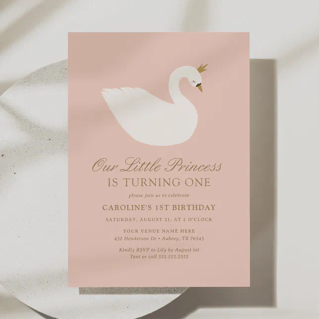 Elegant Pink Swan Princess Birthday Invitation | Zazzle
