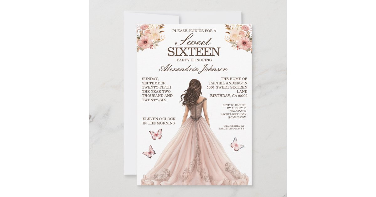 Elegant Pink Sweet 16 Fancy Dress Invitations | Zazzle