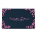 Elegant Pink Swirls Blue Background Desk Business Card Holder | Zazzle