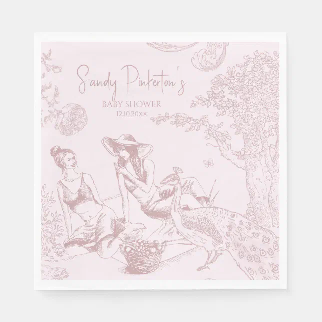 Elegant Pink Toile de Jouy Picnic Baby Shower Napkins | Zazzle