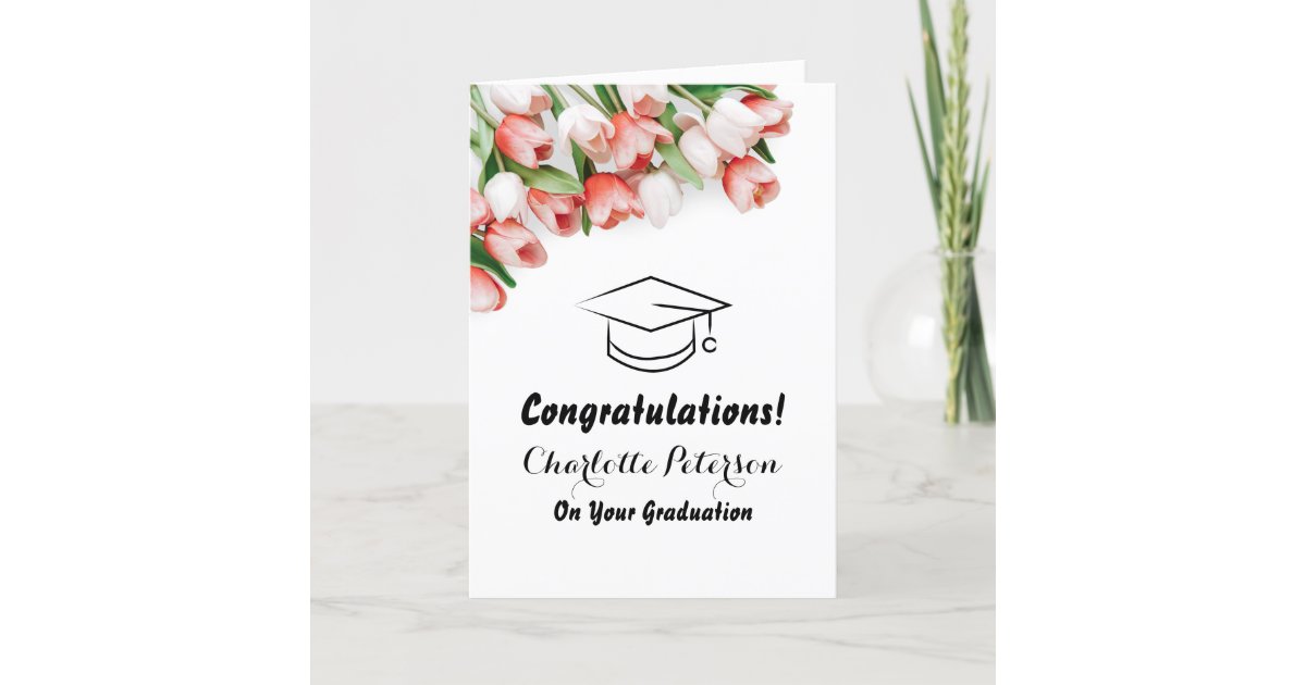 Elegant Pink Tulip Graduation Congratulation Card | Zazzle