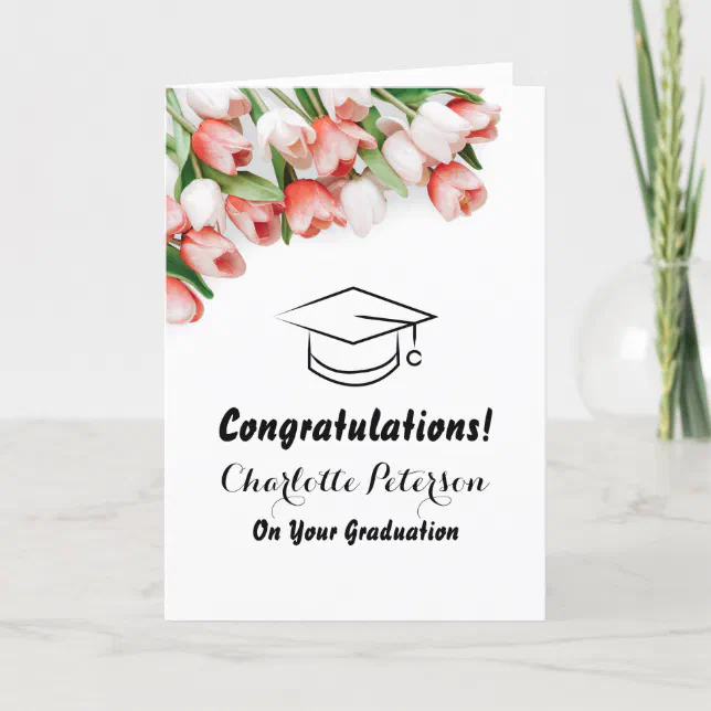 Elegant Pink Tulip Graduation Congratulation Card | Zazzle