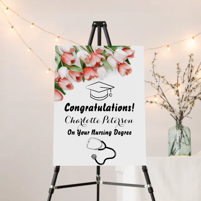 Elegant Pink Tulip Nurse Graduation Congratulation Foam Board | Zazzle
