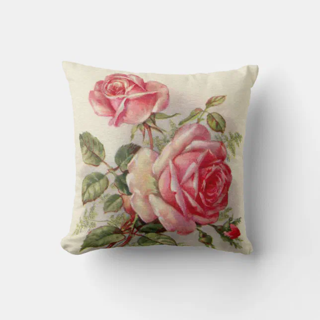 elegant pink Vintage floral home decor pillow | Zazzle