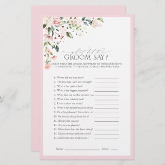 Elegant Pink Watercolor Floral Bridal Shower Game | Zazzle