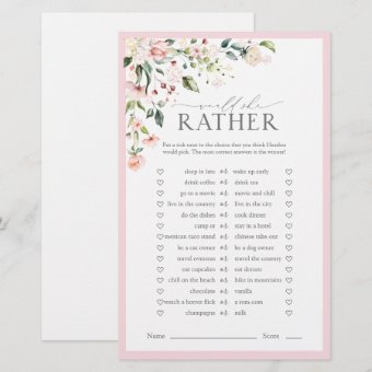Elegant Pink Watercolor Floral Bridal Shower Game | Zazzle
