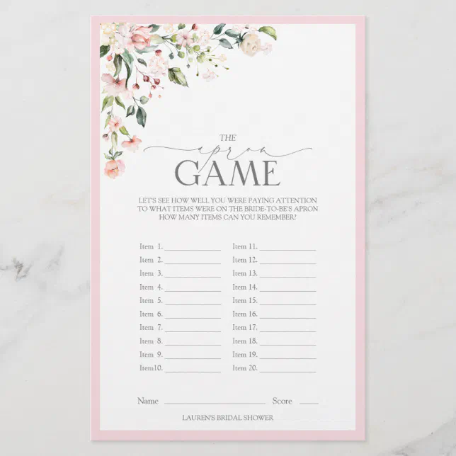 Elegant Pink Watercolor Floral Bridal Shower Game | Zazzle