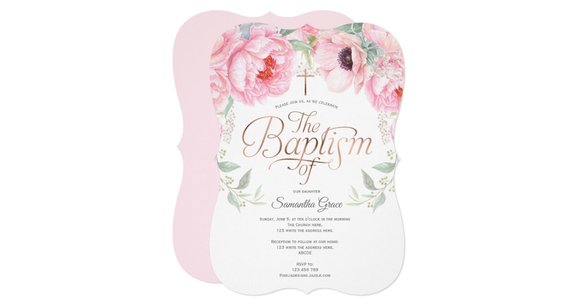 Elegant, Pink, Watercolor, Floral, Christening Invitation | Zazzle.com