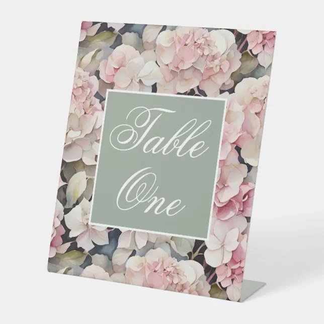 Elegant pink watercolor floral hydrangeas pedestal sign | Zazzle