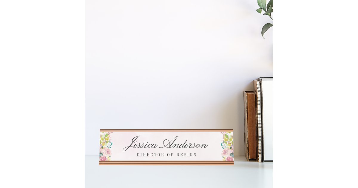 Elegant Pink Watercolor Floral Personalized Desk Name Plate | Zazzle