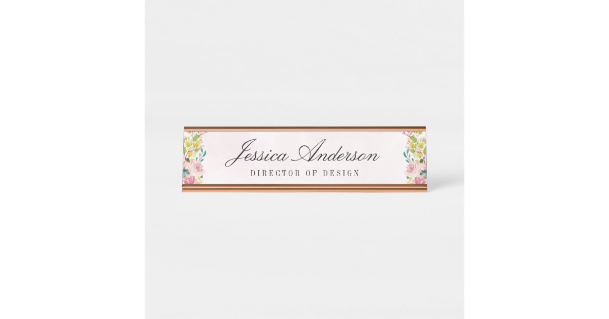 Elegant Pink Watercolor Floral Personalized Desk Name Plate | Zazzle