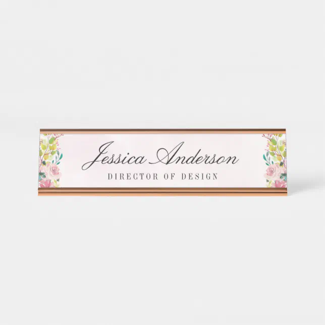 Elegant Pink Watercolor Floral Personalized Desk Name Plate | Zazzle