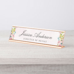 Elegant Pink Watercolor Floral Personalized Desk Name Plate | Zazzle