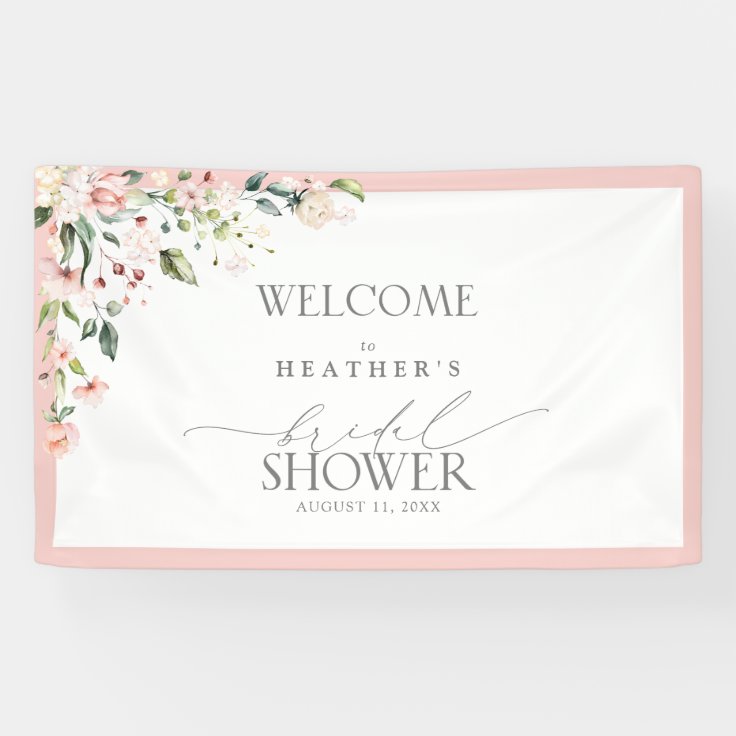 Elegant Pink Watercolor Floral Shower Welcome Banner | Zazzle