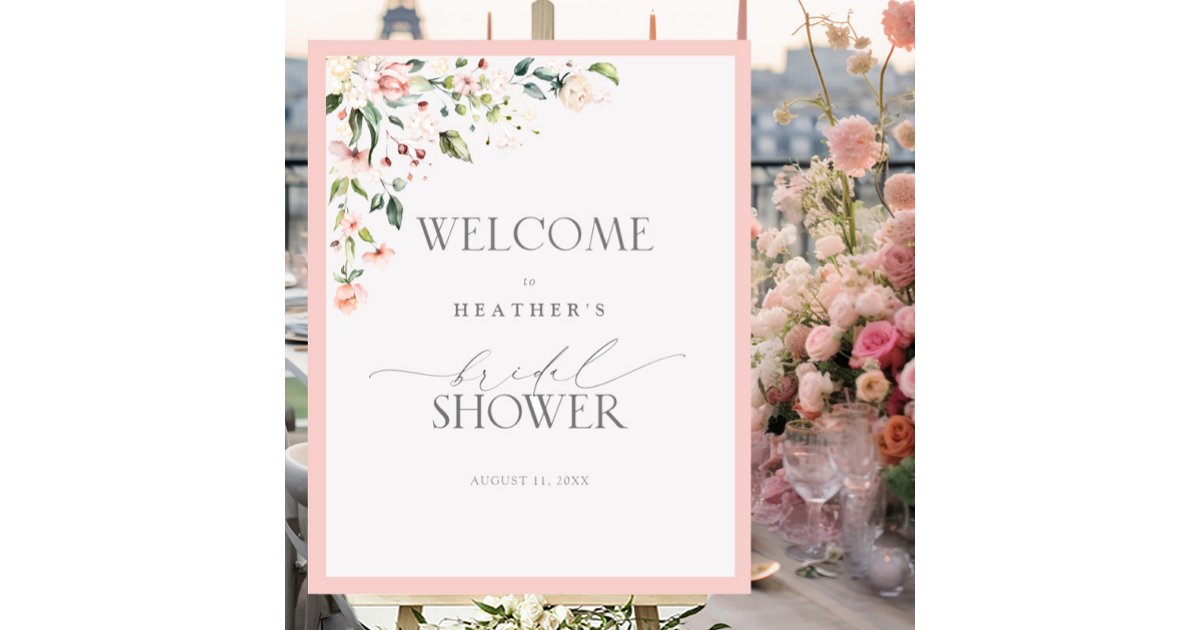 Elegant Pink Watercolor Floral Shower Welcome Poster | Zazzle