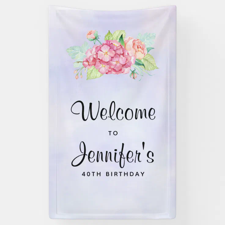 Elegant Pink Watercolor Flower Bouquet Birthday Banner | Zazzle