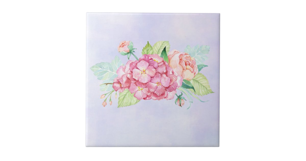 Elegant Pink Watercolor Flower Bouquet Ceramic Tile | Zazzle