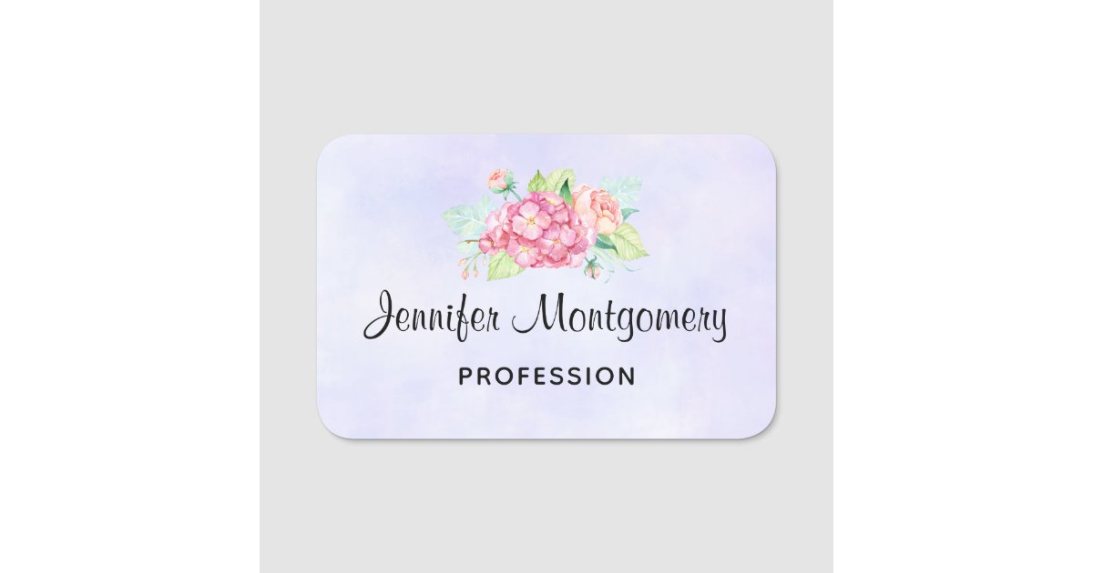 Elegant Pink Watercolor Flower Bouquet Name Tag | Zazzle
