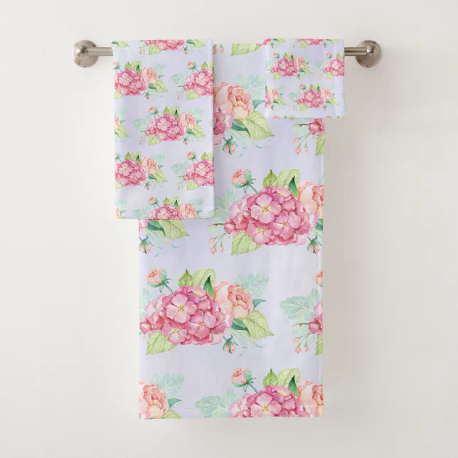 Elegant Pink Watercolor Flower Bouquet Pattern Bath Towel Set | Zazzle