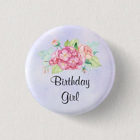 Elegant Pink Watercolor Flower Bunch Birthday Girl Button | Zazzle.com