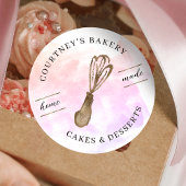 Elegant Pink Watercolor & Gold Glitter Bakery Classic Round Sticker ...