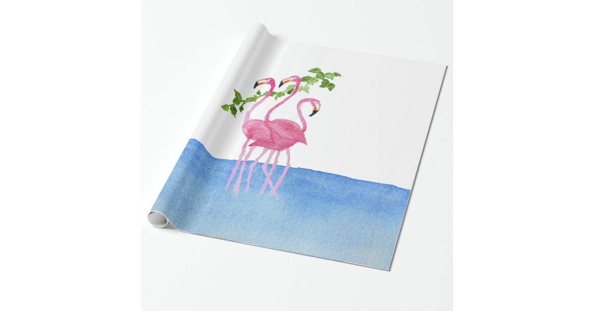 Elegant pink watercolor hand painted flamingo wrapping paper | Zazzle
