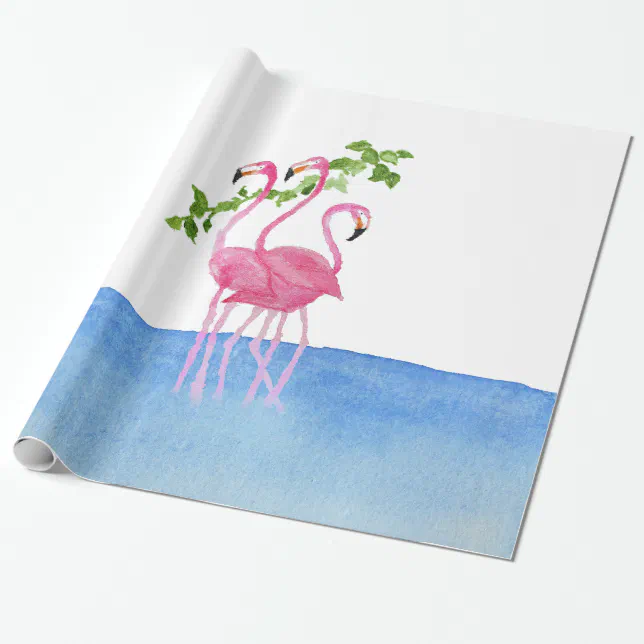Elegant pink watercolor hand painted flamingo wrapping paper | Zazzle